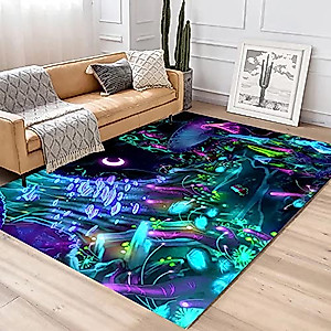 Boho Tree of Life Sun and Moon Hippie Trippy Skull and Mushroom Area Rugs 3D Digital Print Carpet Living Room Bedroom Sofa Mat Door Mat Home Decoration 5.25 x 7.5 ft/63 x 90 in
