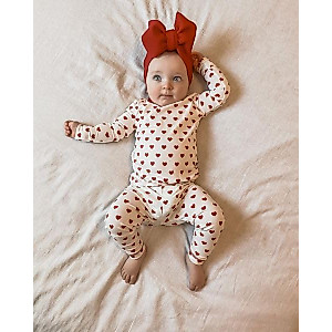 KicKee Full of Hearts Two Piece Pajamas Set, Long Sleeve, Long Pants, Snug Fit Pajamas (Natural Hearts - 12 Years)