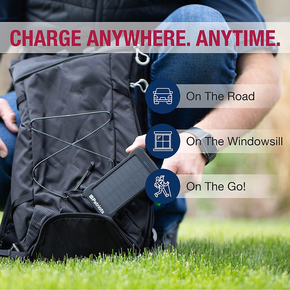 4Patriots 4-Pack Patriot Power Cell Bundle: Portable Solar Power, Rechargeable Battery 2 USB Ports, 8,000 mAh Lithium Polymer Battery, LED Flashlight, Great for Hiking or Emergencies