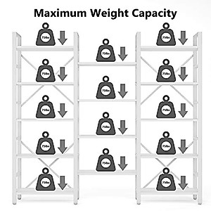 Tribesigns Triple Wide 5-Shelf Bookcase, Etagere Large Open Bookshelf Vintage Industrial Style Shelves Wood and Metal bookcases Furniture for Home & Office, All White