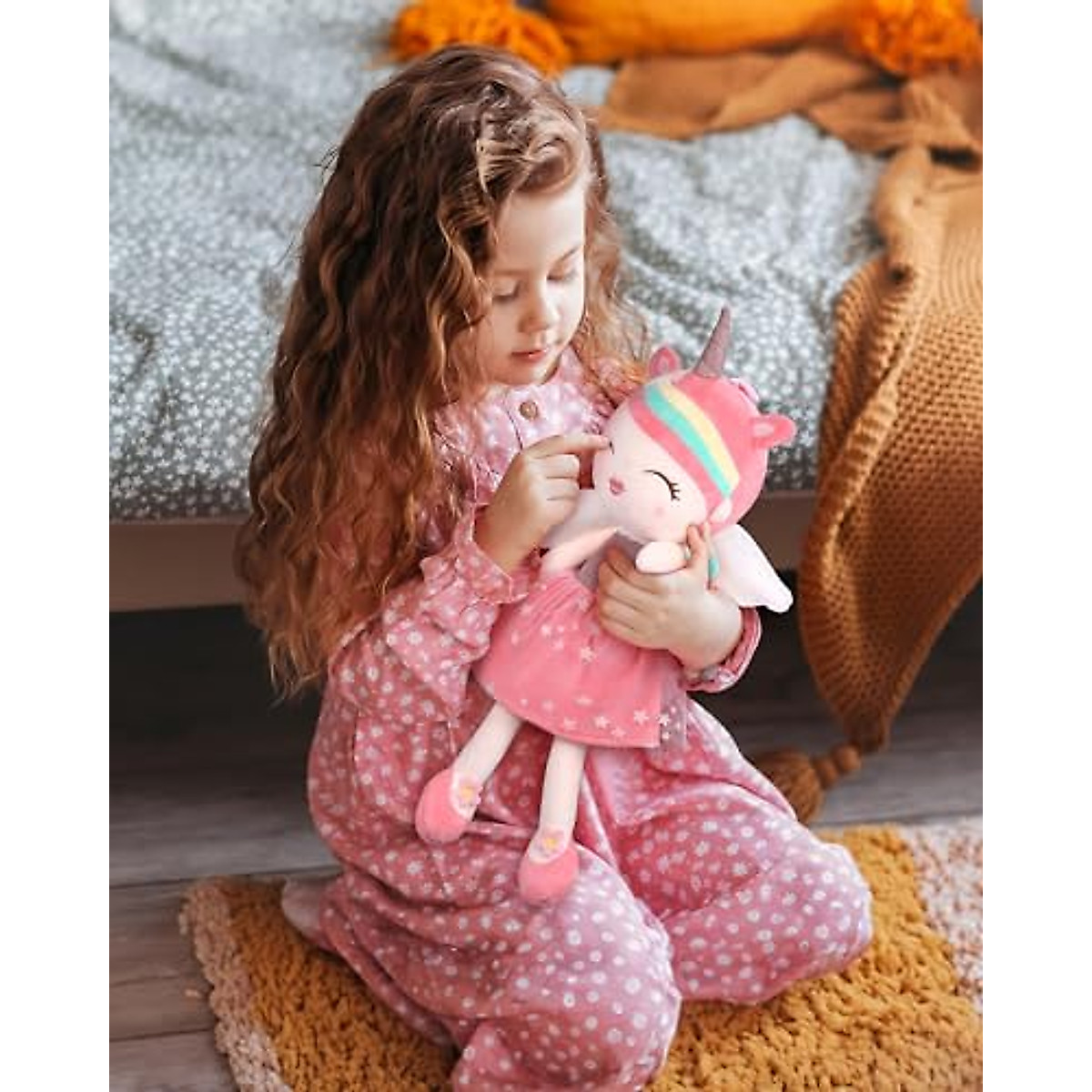 GAGAKU Plush Baby Girl Dolls 17'' Soft Unicorn Stuffed Animal Rag Doll for Girls Unicorn Gift Toys with Gift Bag - Pink