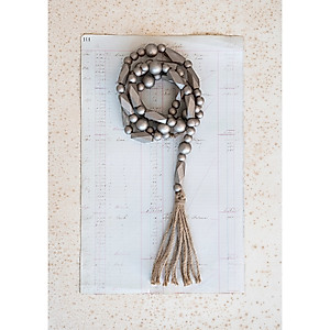 Creative Co-Op Paulownia Wood Bead Garland with Jute Tassel, Pewter