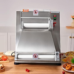 VEVOR Pizza Dough Roller Sheeter, 3-15 Inch Automatic Commercial Pizza Press, 390W Electric 260 Per Hour Dough Roller, Stainless Steel Adjustable Thickness Dough Machine, for Pasta Maker Equipment