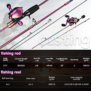Sougayilang Colorful Baitcasting Fishing Rod and Fishing Reel, Ultra Light Trout Rods 2 Pieces and Baitcaster Reel Combo