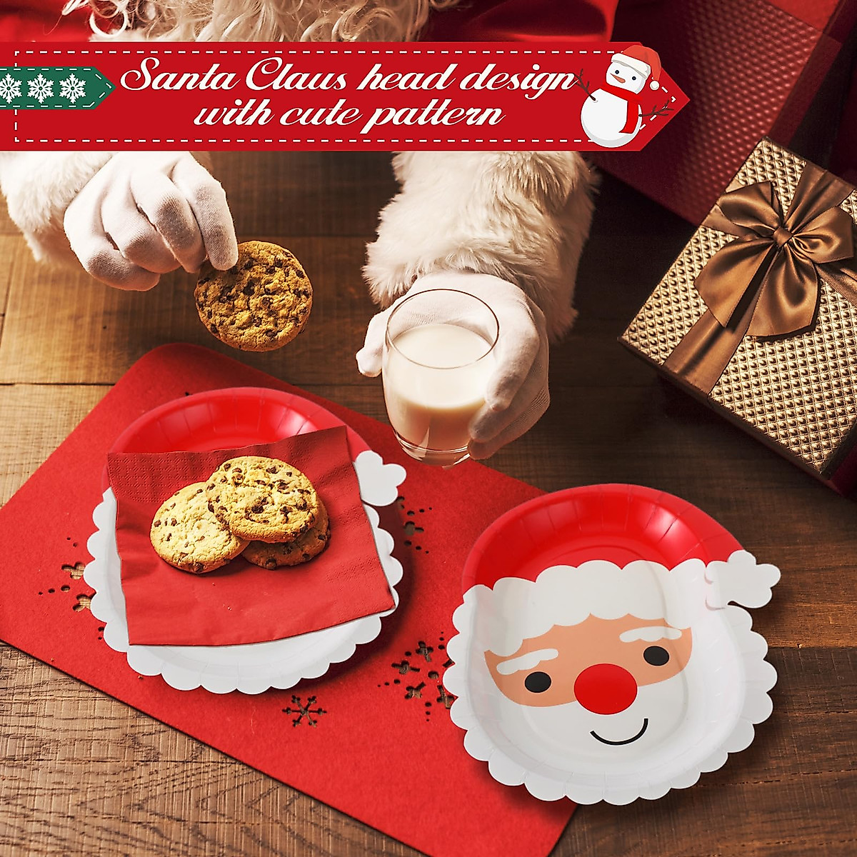 Yungyan 100 Pcs Christmas Disposable Plates Santa Paper Plates for Christmas Wedding Birthday Family Party Tableware Supplies Serve 100 Guests, 8.3 x 7.7 Inch, Red and White