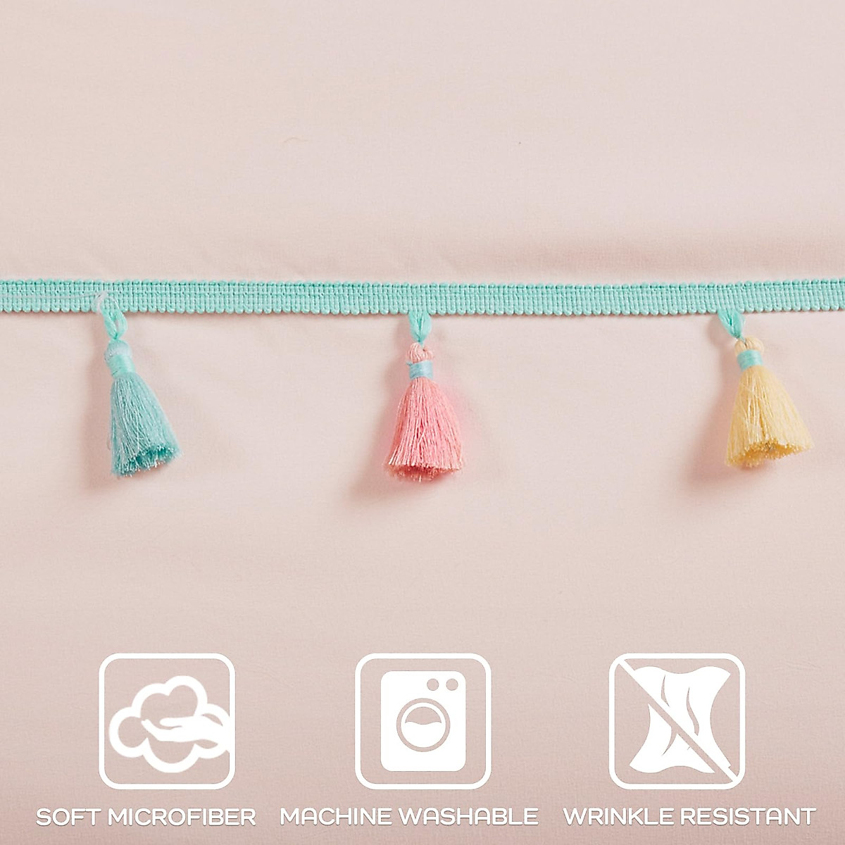 Mi Zone Kids Twin Comforter Set for Girls, Pink Comforter SetTwin Comforter Set, Tessa Adorable Twin Bedding Sets for Girls, Fun Pom Pom Tassel, Sham, Boho Heart Throw Pillow, Twin, Blush 3 Piece