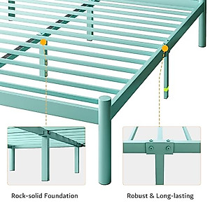 iPormis Full Size Metal Platform Bed Frame with Modern Iron-Art Headboard/Heavy Duty Steel Slats Support/Under Bed Storage/No Box Spring Needed/Easy Assembly/Noise-Free/Mint Green