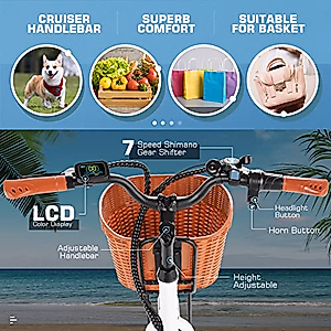 ANCHEER Electric Bicycle, 26'' Electric City Bike, Low Frame Electric Bike with 36V/13 Ah Lithium Battery and 350W Powerful Motor, Step Through Commuter Ebike with Basket for Woman Man