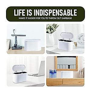 MICMXMO Mini Desktop Trash Can with Lid Office Countertop Trash Bin Push-Type Small Garbage Can Dresser Kitchen Bathroom Desktop Plastic Garbage Bin (White)