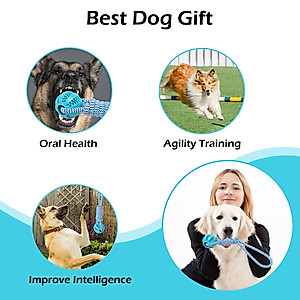 Bungee Dog Toy Set，Dog Outdoor Bungee Solo Hanging Toy，Tether Tug of War Dog Toys for Pitbull Medium/Large Aggressive Chewers to Muscle Build, Interactive Excise 16ft Spring Pole Rope with Chew Toys