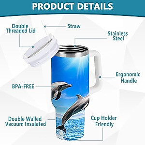 40 Oz Dolphins Ocean Stainless Steel Insulated Tumblers with Lid and Straw Travel Coffee Tumbler