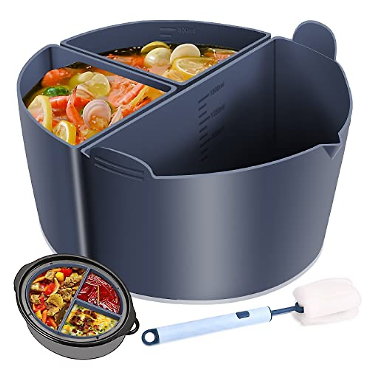 Slow Cooker Liners,blueear 3 in 1 Reusable Silicone Slow Cooker Divider Liner,Slow Cooker Accessories For Most 6 QT Slow Cooker