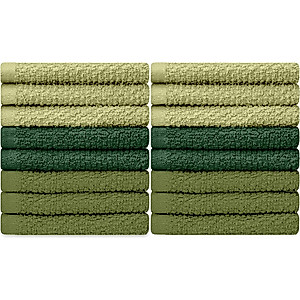 DecorRack 16 Pack Kitchen Dish Towels, 100% Cotton Wash Cloth, Luxurious Soft, 12x12 inch Ultra Absorbent, Machine Washable Washcloths, Green (16 Pack)