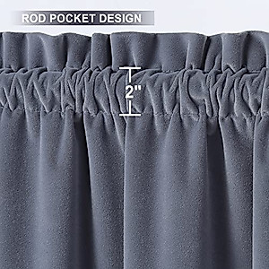 CAROMIO Cafe Curtains Boho Tassels Luxury Velvet Basement Kitchen Window Curtain Panels for Living Room Elegant Home Decor Rod Pocket Window Treatment, Grey, 26" W x 36" L, Set of 2