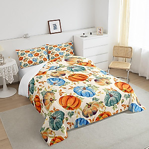 Erosebridal Happy Thanksgiving Comforter Set Twin, Fall Pumpkin Bedding Set, Autumn Fall Leaves Bedding Comforter Sets, Rustic Farmhouse Style Down Comforter, Happy Fall Y'all Duvet Insert, 2Pcs