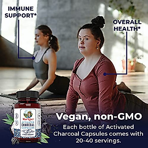 Activated Charcoal | Activated Charcoal Capsules | Supplement for Natural Detoxification | Alleviates Gas & Bloat | Derived from Coconut Shells | Vegan | Non-GMO | Gluten Free | 40 count