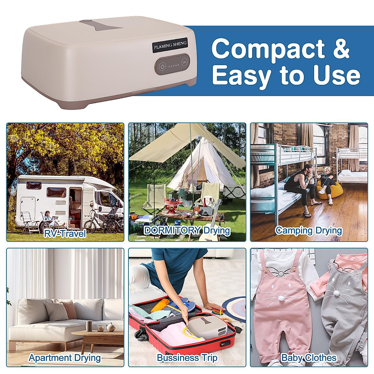 Portable Dryers for Laundry, 600W Mini Laundry Dryer with Dryer Bag Support Stand for Delicate Garments, Underwear, Baby Clothes, Compact and Convenient Drying Solution for Apartment, Dorm Travel