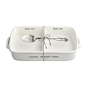 Mud Pie, White, Circa Side Baker Set, 2.5" x 8" x 14", dish 2 1/2" x 8" x 14" | spoon 9"