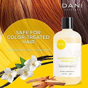 DANI Natural Moisturizing Shampoo Naturals - Warm Sandalwood Vanilla Essential Oil - Organic Aloe Vera & Coconut Cleansers - Sulfate, Phthalate & Paraben Free - Vegan & Cruelty Free - 12 Ounces