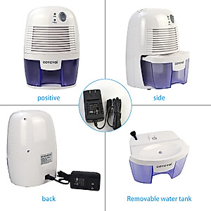 COYCYQI Small Dehumidifier,12V3A adapter，1200 Cubic Feet (215 sq ft) Portable Mini Dehumidifier Quiet Use for High Humidity in Home, Bathroom, Bedroom, Office, Basements, Wardrobe Closet,RV