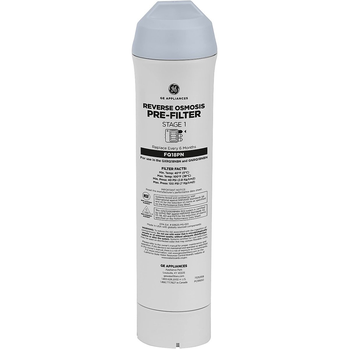GE Pre & Post Filter Set Compatible with Select GE Under Sink Filtration Systems Including GXRQ18NBN, GNRQ18NBN, GXRV40TBN | Replace Every 6 Months | FQ18PN