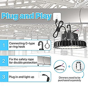HYPERLITE High Bay LED Lights 150W 21,000LM (140LM/W) 1-10V Dimmable, UL Listed 4000K UFO Led High Bay Light for Shop Barn Garage, Alternative to 600W MH/HPS, 5-Year Warranty