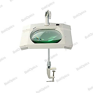 (Glass Lens) Professional LED Magnifying Lamp with Clamp, 7x6 inch Glass Lens, 1200 Lumens 5600K-6000K Daylight Bright 60 SMD LED, Work Light Mounting Bracket Clamp (5 Diopter) BoliOptics MG16302211
