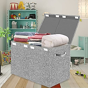 VERONLY Toy Box Chest Organizer for Boys Girls,Kids Large Collapsible Storage Bin Container with Oxford Fabric Flip-Top Lid & Handles for Clothes,Blanket,Nursery,Playroom,Bedroom,Stuffed Animals 25” x 13 “x 16”(Light Grey)