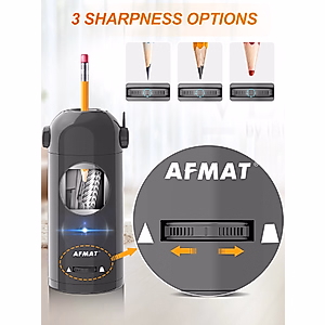 AFMAT Electric Pencil Sharpener for Colored Pencils 7-11.5mm, Fully Automatic Robot Pencil Sharpener, Auto in & Out, Rechargeable Hands-Free Pencil Sharpeners for Large Pencils, Home, Classroom, Gray