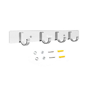 Anjuer Wall Mount Coat Hook, 4 Hooks Aluminum Alloy Coat Hangers Rack Robe Hat Clothes Hook Wall Coat Rack Hooks Silver