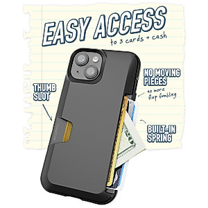 Smartish iPhone 15 Wallet Case - Wallet Slayer Vol. 1 [Slim + Protective] Credit Card Holder - Drop Tested Hidden Card Slot Cover Compatible with Apple iPhone 15 - Black Tie Affair