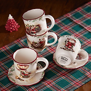Bico Santa On The Way Ceramic Mugs, Set of 4, for Coffee, Tea, Drinks, Microwave & Dishwasher Safe