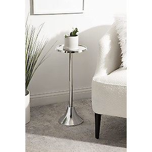 Kate and Laurel Sanzo Modern Pedestal Side Table, 9 x 9 x 23, Silver, Decorative End Table with Sleek Tabletop