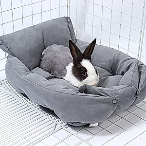 PStarDMoon Bunny Bed for Small Animals with 2 Pee Pad, Machine Washable Sleeping Rabbit Sofa Bed Bottom Breathable Soft Bunny Bed for Cats Kittens Rabbits Bunny Guinea Pigs Kitty (Grey, Style 1)