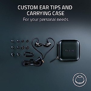 Razer Moray in-Ear Monitor for Streaming: Hybrid Dual Driver Acoustic Design - Ergonomic Low Profile Shape - Passive Noice Isolation - Braided Over-Ear Wires - Custom Ear Tips & Carrying Case - Black