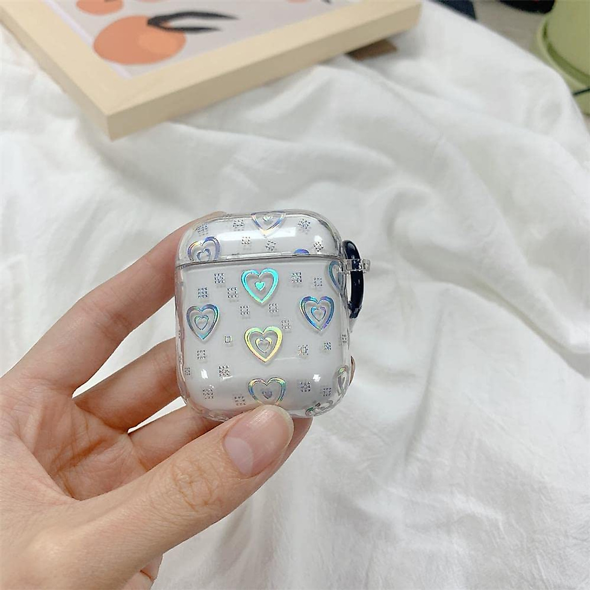 Fycyko Compatible with AirPods Case for Clear Glitter Heart Pattern for Women Girls Fashion Soft Flexible Durable Slim Shockproof AirPods Case for AirPods 2 &1-Heart-A