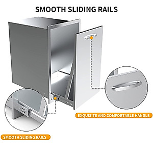 OUKIDR Built-in Single Trash Drawer Stainless Steel Outdoor Kitchen Trash Drawer Storage One Trash Bin for Outdoor Kitchen BBQ Island,14" W X 27" H X 20" D