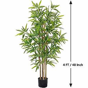 SOFTFLAME 4ft Bamboo Artificial Tree, Faux Bamboo Plant, Real Touch Technology, Artificial Plant with 4 Trunks, Ideal for Home Office Indoor Decoration