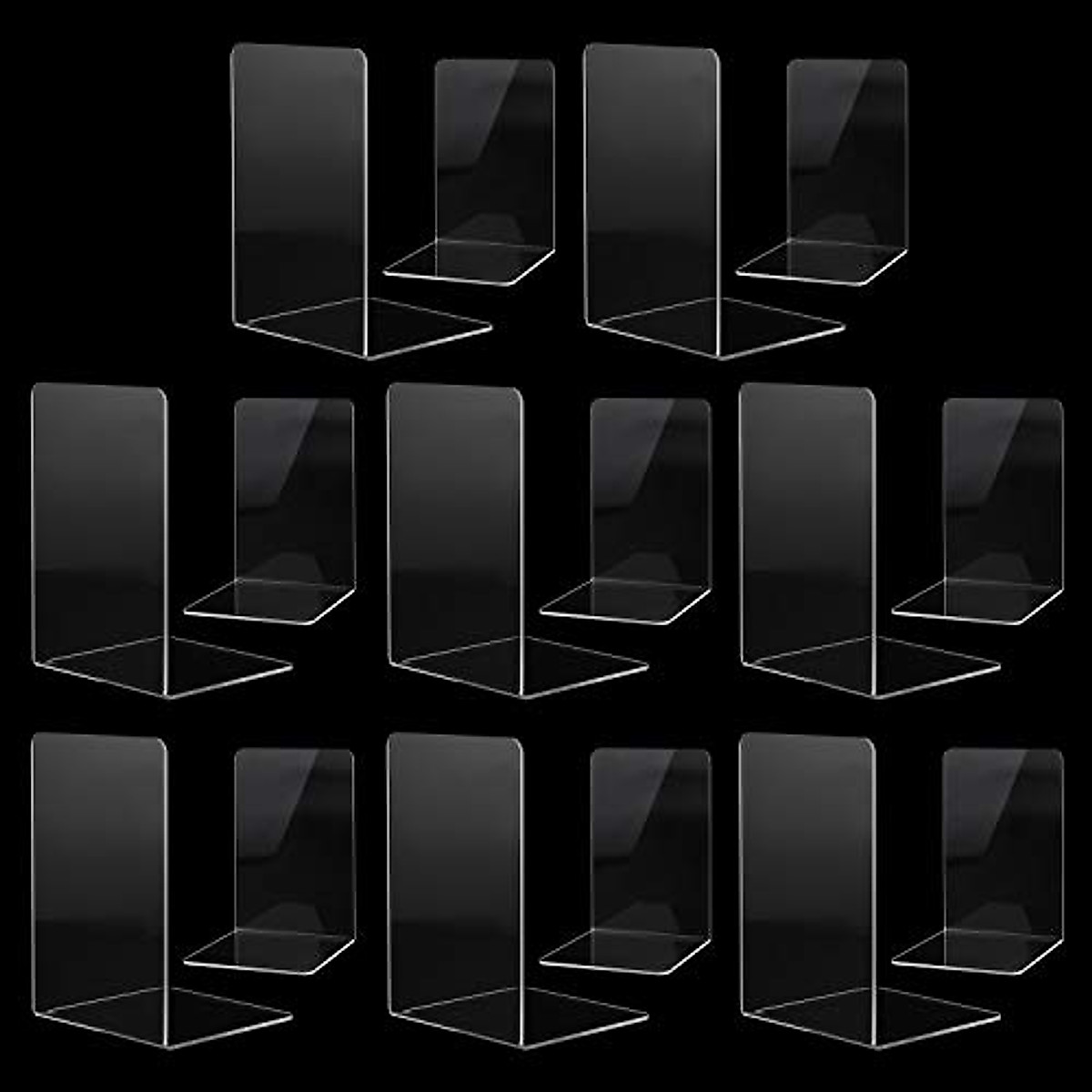 MSDADA Book Ends Clear Acrylic Bookends for Shelves, Book Ends for Home Office Library Decorative, Heavy Duty Book Ends, Book Stopper for Books, Movies, Magazines, Video Games, CDs (8pair/16pcs)