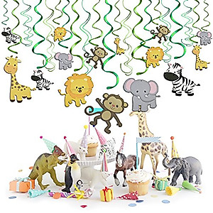 Konsait Jungle Animal Hanging Swirl Decoration(30Pack), Safari Theme Zoo Swirls Animals Birthday Party Spirals Home Ceiling Wall Decor for Woodland Farm Baby Shower Favor Supplies Decor