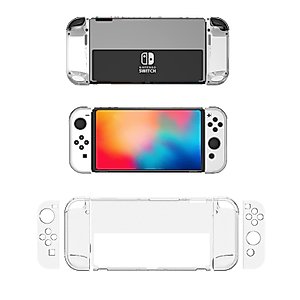 Switch OLED Protective Case,Hard Case Compatible with Nintendo Switch (OLED model) and Joy-Con Controller with Clear Grip Cover Anti-Scratch and Shock-Absorption Design(Crystal Clear)