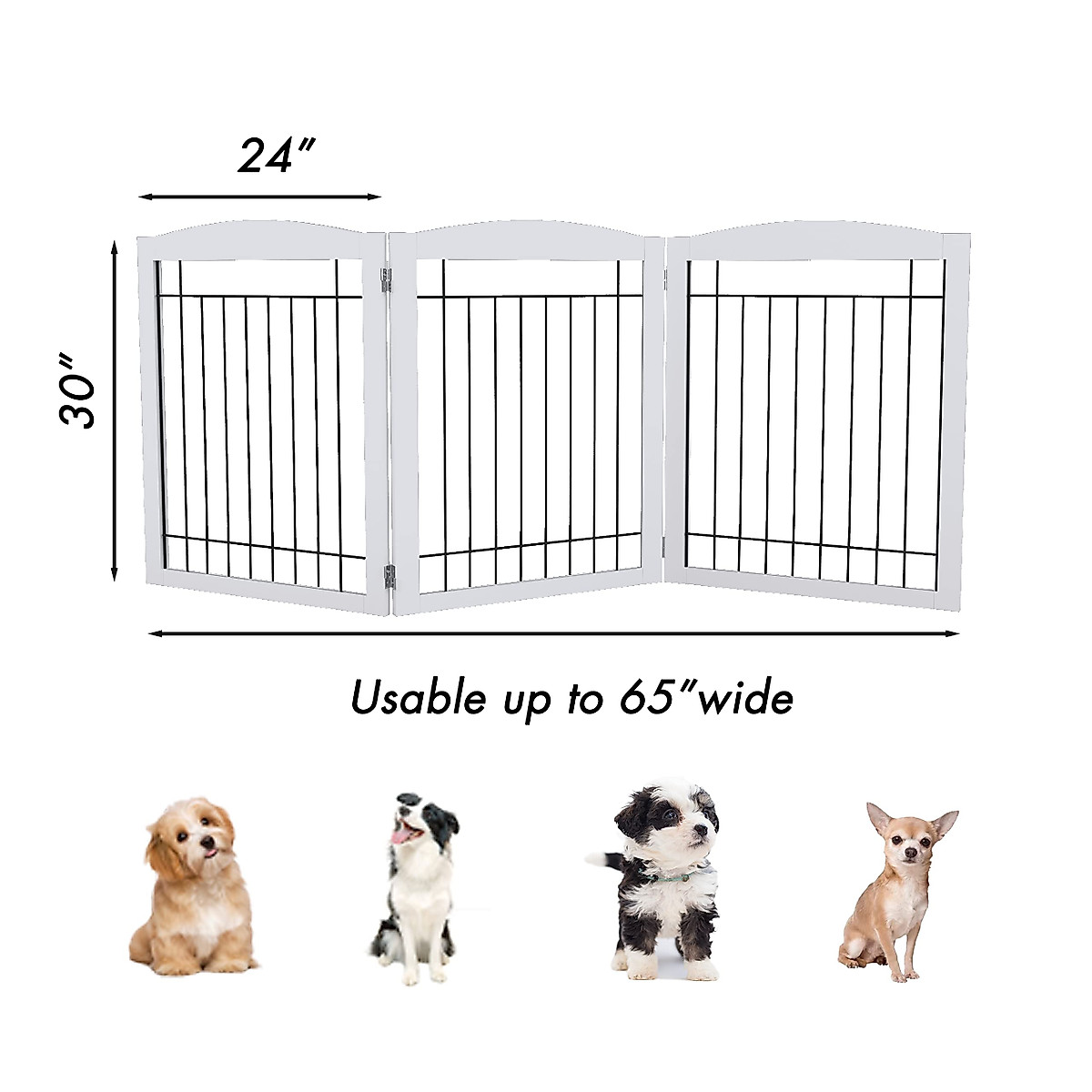 PAWLAND Extra Wide Dog gate for The House, Doorway, Stairs, Freestanding Foldable Wire Pet Gate, Pet Puppy Safety Fence, 30" Height (White, 3 Panels)