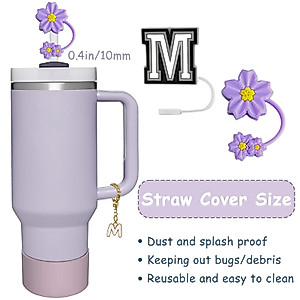Stanley Cup Accessories Set,Including 2 Pcs 0.4in Straw Cover, 1 Silicone Spill-Proof Stopper Set of 3, 1 Name ID Letter Handle Charm, 1 Silicone Stanley Cup Boot Fits Stanley 40&30 Oz Tumbler (M)