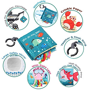 Fish Crinkle Books & Elephant Baby Rattle Toys for Newborn Babies Infants Toddlers 0-6, 6-12 and 12-18 Months, Books for 1-2 Year Old
