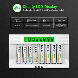 EBL AA AAA Battery Charger, 8-Bay Individual Charger for NiMH AA Rechargeable Batteries 1-Hours Fast Charging