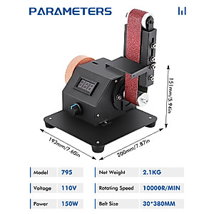 Mini Electric Belt Sander DIY 1.2x15in Electric Belt Sander for Knife Making Knife Sharpening Belt Sander Adjustable Speed with 15PCS Abrasive Belt for Wood Metal Knife Leather