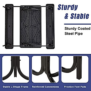 Haddockway Picnic Table Bench Set Patio Camping Table with All Weather Metal Base and Plastic Table Top Outdoor Dining Garden Deck Furniture for Adult Black