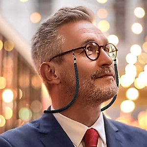 Eye Glass String Strap Holder - Premium ECO Leather Glass Strap - Eye Glass Chain Holder to Wear - Eyeglass Chain for Man Women - Eyeglass Strap Lanyard - 2 Cords (Black)