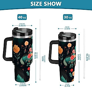Bokkoy Llama with Floral Decor Pattern 40 oz/30 oz Tumbler with Handle and Straw Stainless Steel Tumbler with Lid Reusable Vacuum Insulated Cup