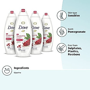 Dove Body Wash for Softer, Smoother Skin After Just One Use Rejuvenating Pomegranate and Hibiscus Tea Effectively Washes Away Bacteria While Nourishing Your Skin, 22 Fl Ounce (Pack of 4)